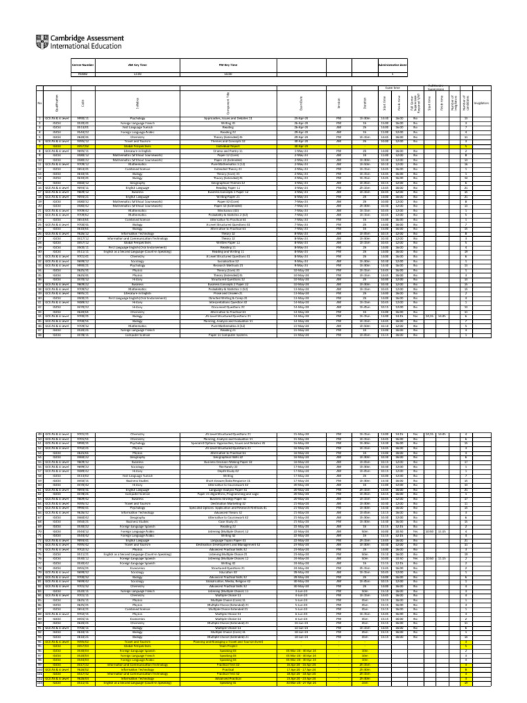 RO082 - Cambridge Checkpoint, IGCSE, A Level Timetable - May June 2024 ...