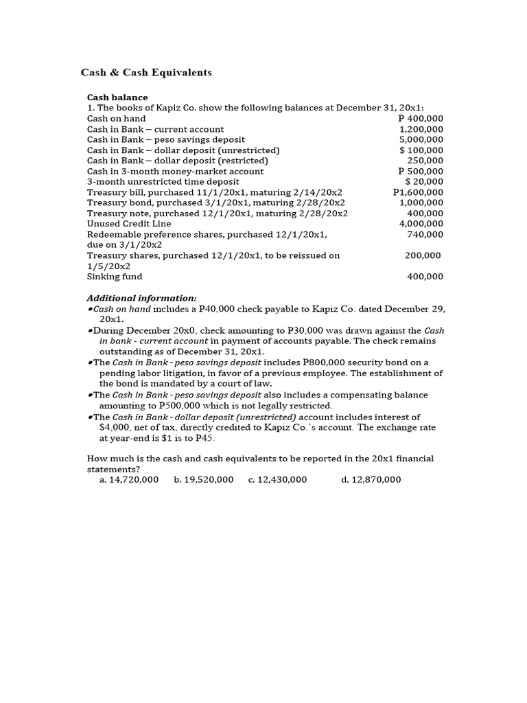 Cash & Cash Equivalent Theory | Download Free PDF | Cheque | Banks