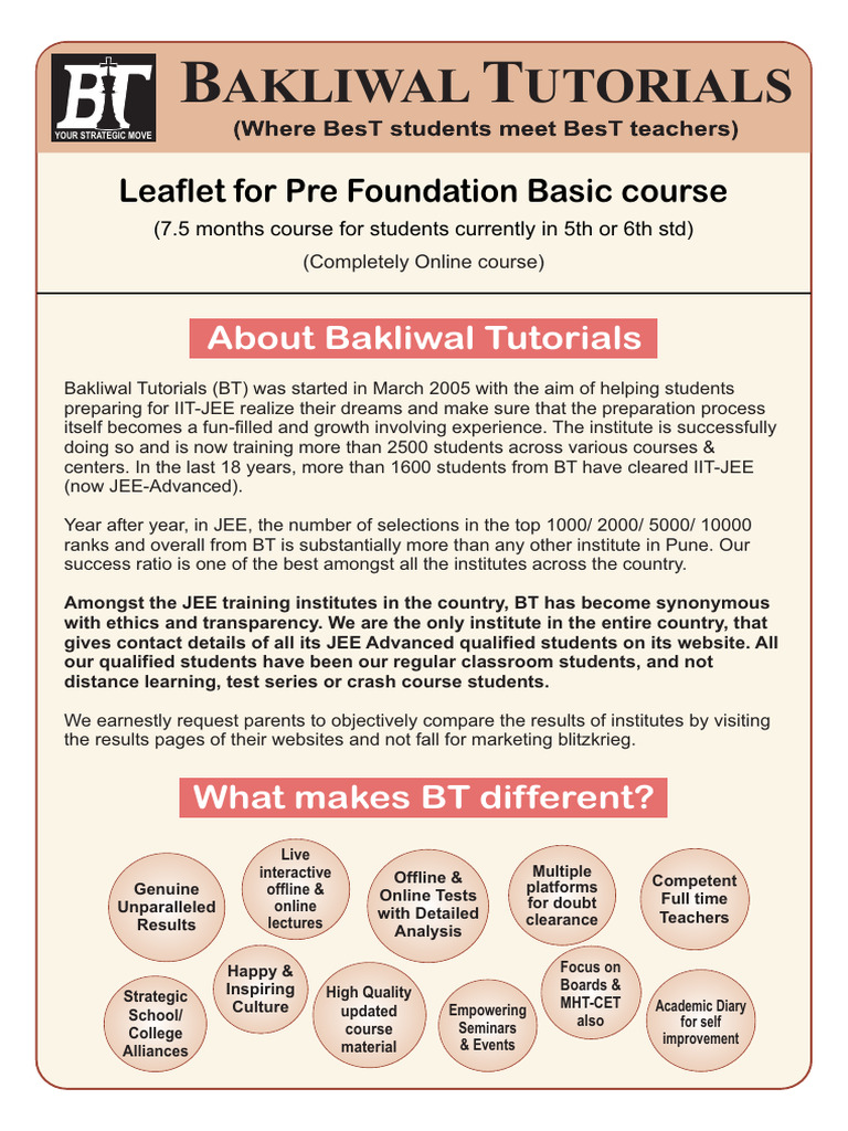 Pre Foundation Course at Bakliwal Tutorials | PDF | Area