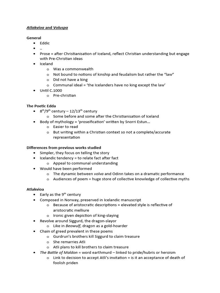 Analysis of Atlakvísa and Völuspá | PDF | Æsir | Odin