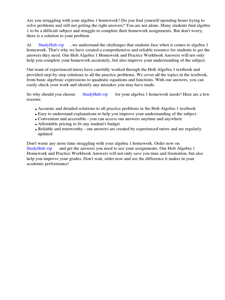 Holt Algebra 1 Homework and Practice Workbook Answers | PDF | Algebra ...