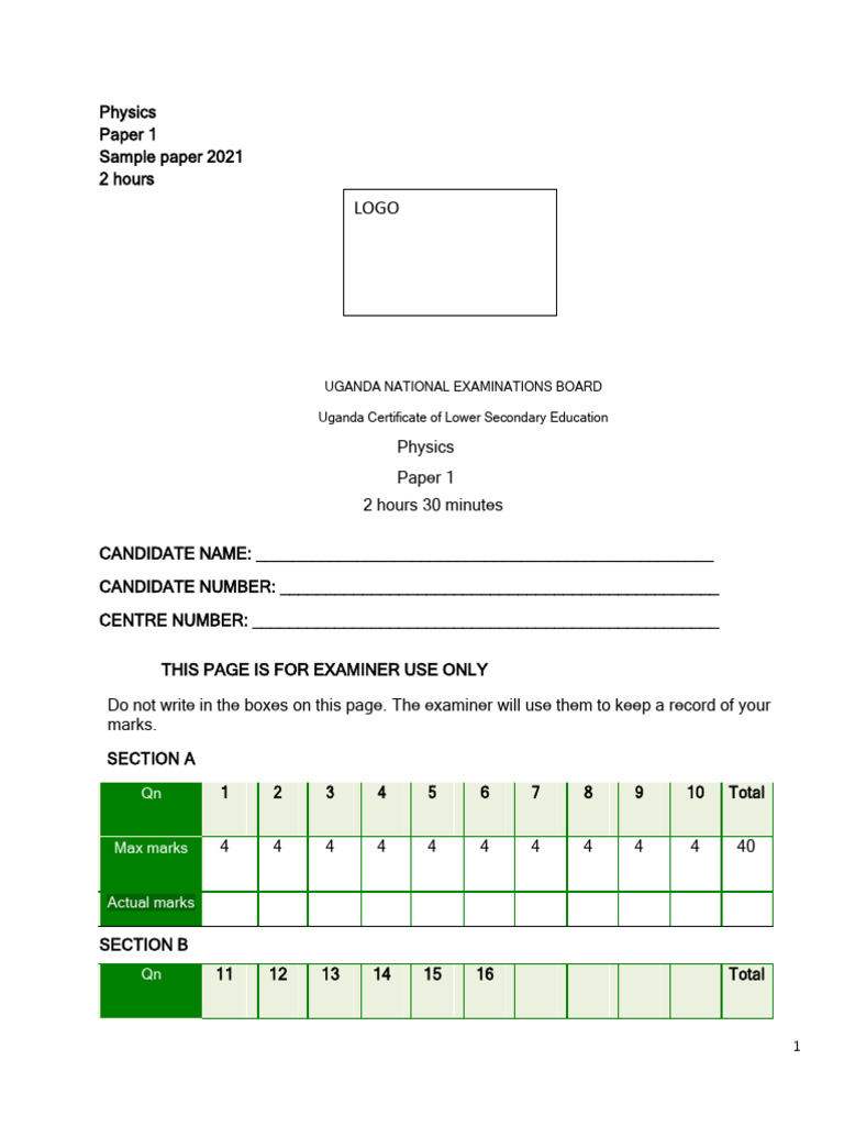 Physics Sample Questions For New Curriculum Paper 1 and 2 | PDF ...