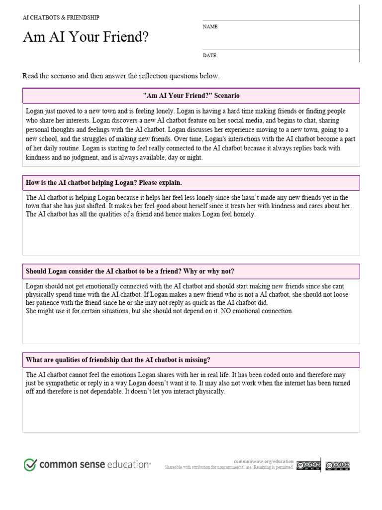 Grades 6-12 - AI Literacy - Am AI Your Friend - Student Handout | PDF ...