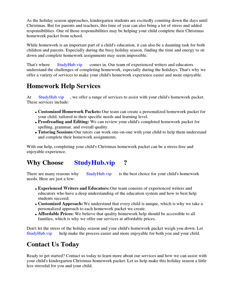 Kindergarten Christmas Homework Packet | Download Free PDF ...