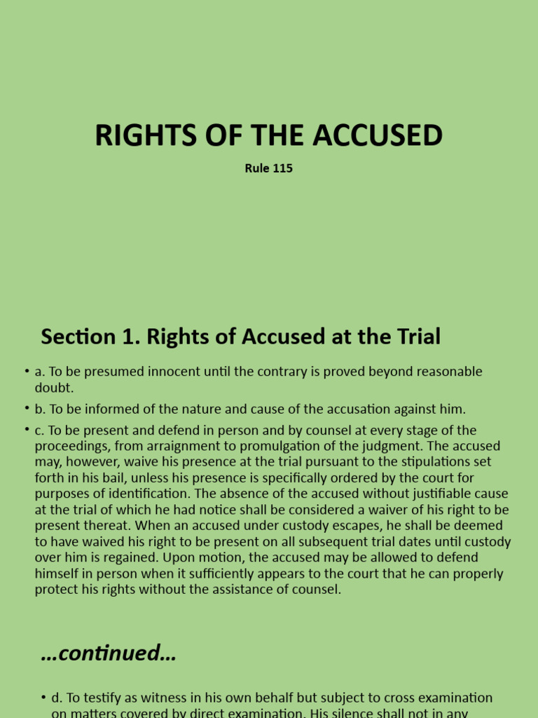 Rights of the Accused Explained | PDF | Witness | Self Incrimination