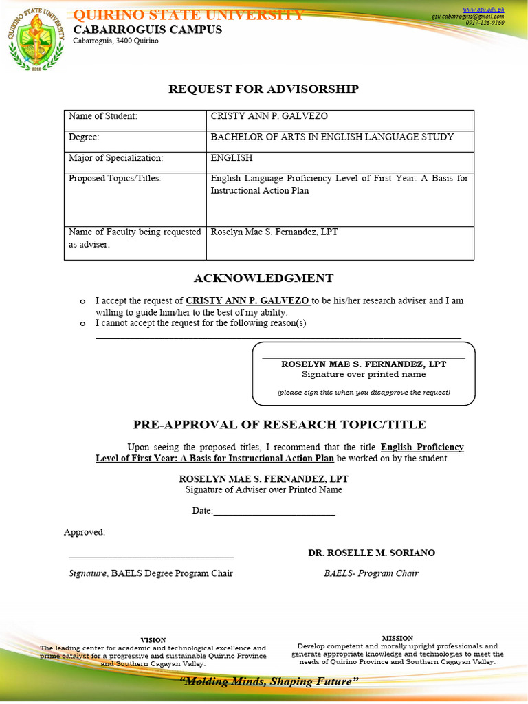 Request For Advisorship | PDF | Learning | Cognition