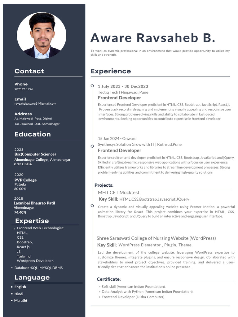 Ravsaheb B. Aware | PDF | Bootstrap (Front End Framework) | Java Script