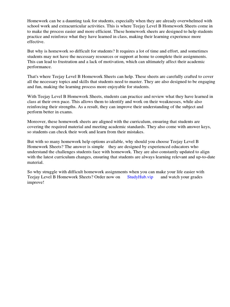 Teejay Level B Homework Sheets | PDF | Homework | Curriculum