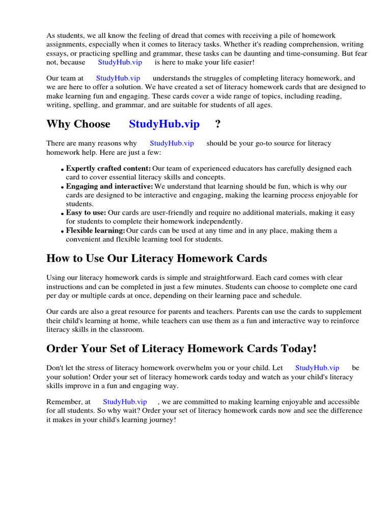 Literacy Homework Cards | PDF | Literacy | Phonics