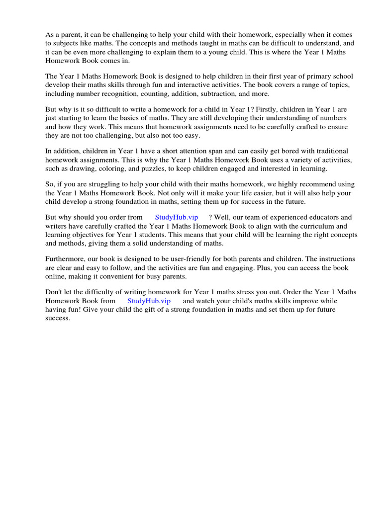 Year 1 Maths Homework Book | Download Free PDF | Homework | Mathematics