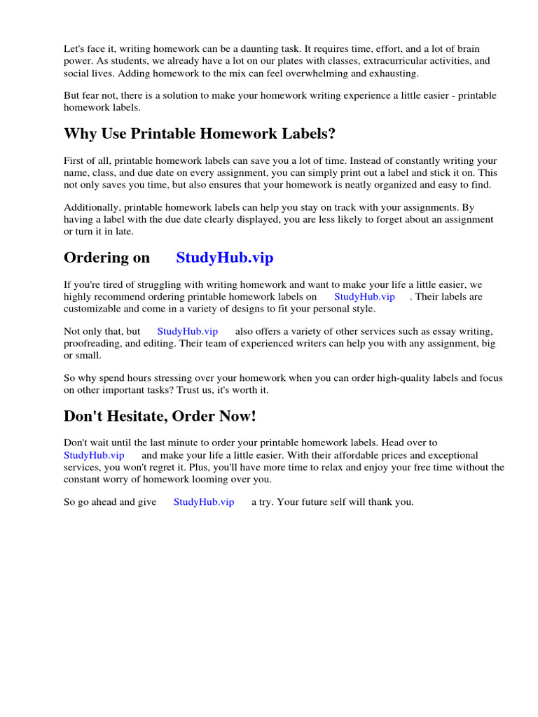 Printable Homework Labels | PDF | Page Layout | Homework