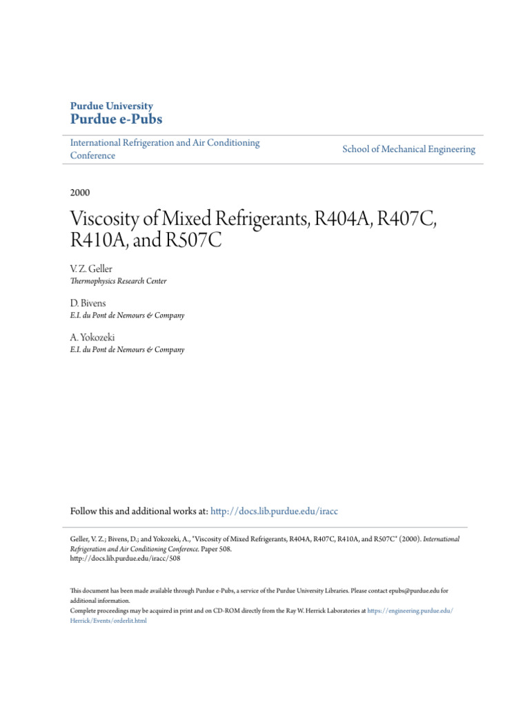 Viscosity of Mixed Refrigerants R404A R407C R410A and R507C | PDF | Viscosity | Pressure