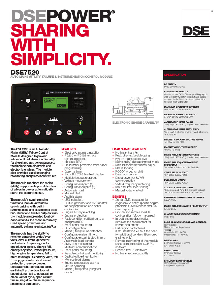 DSE 7520 Data Sheet | PDF | Mains Electricity | Alternating Current