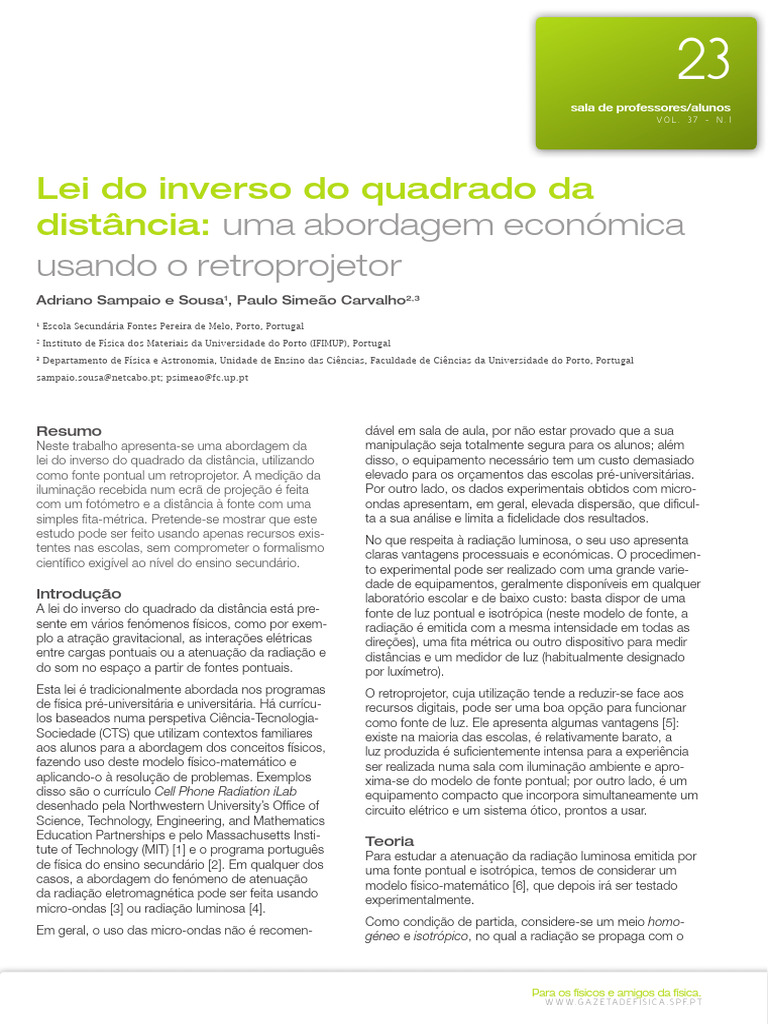 Lei do Inverso do Quadrado da Distância | PDF | Radiação ...