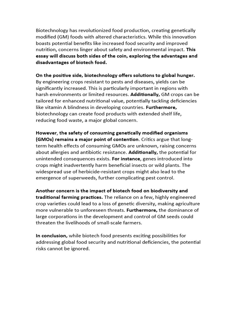 VSTEP Writing Model Essay Biotechnology Has Revolutionized Food ...