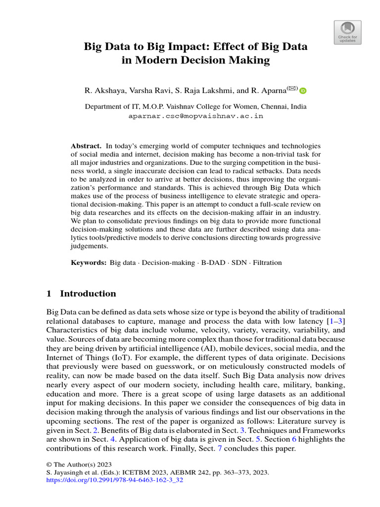 Big Data To Big Impact: Effect of Big Data in Modern Decision Making | PDF | Big Data | Analytics