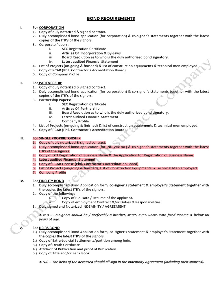 Bond Requirements | PDF | Business Law | Business