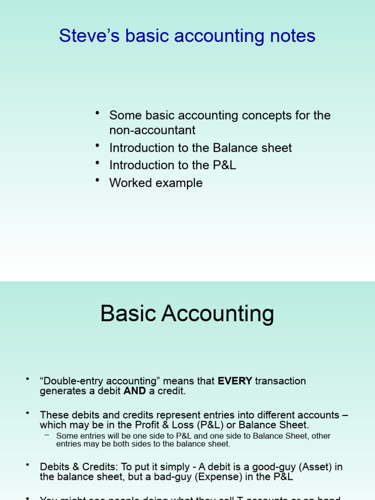 Steves Basic Accounting Notes | PDF | Debits And Credits | Balance Sheet
