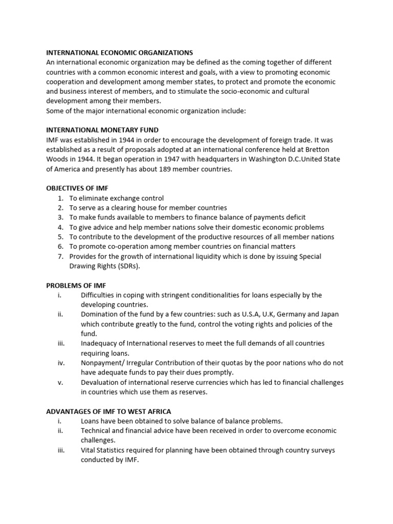 Overview of International Economic Organizations | PDF | Opec ...