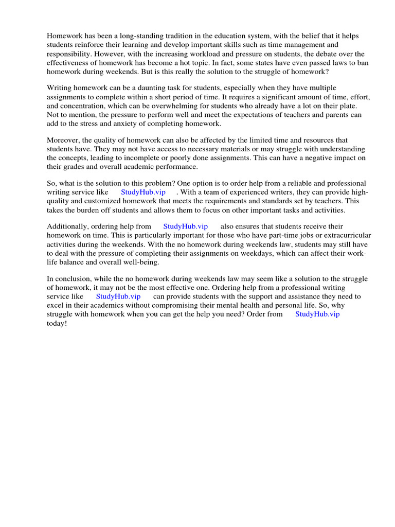 No Homework During Weekends Law | PDF | Homework | Learning