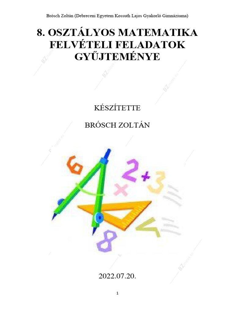 Osztalyos Matematika Felveteli Feladatok Gyujtemenye | PDF