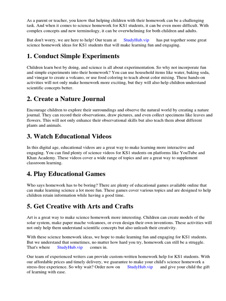 Science Homework Ideas Ks1 | PDF | Liquids | Homework