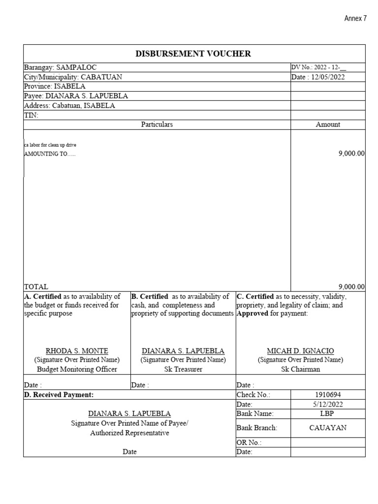 Annex 7 - DV | PDF | Payments | Money