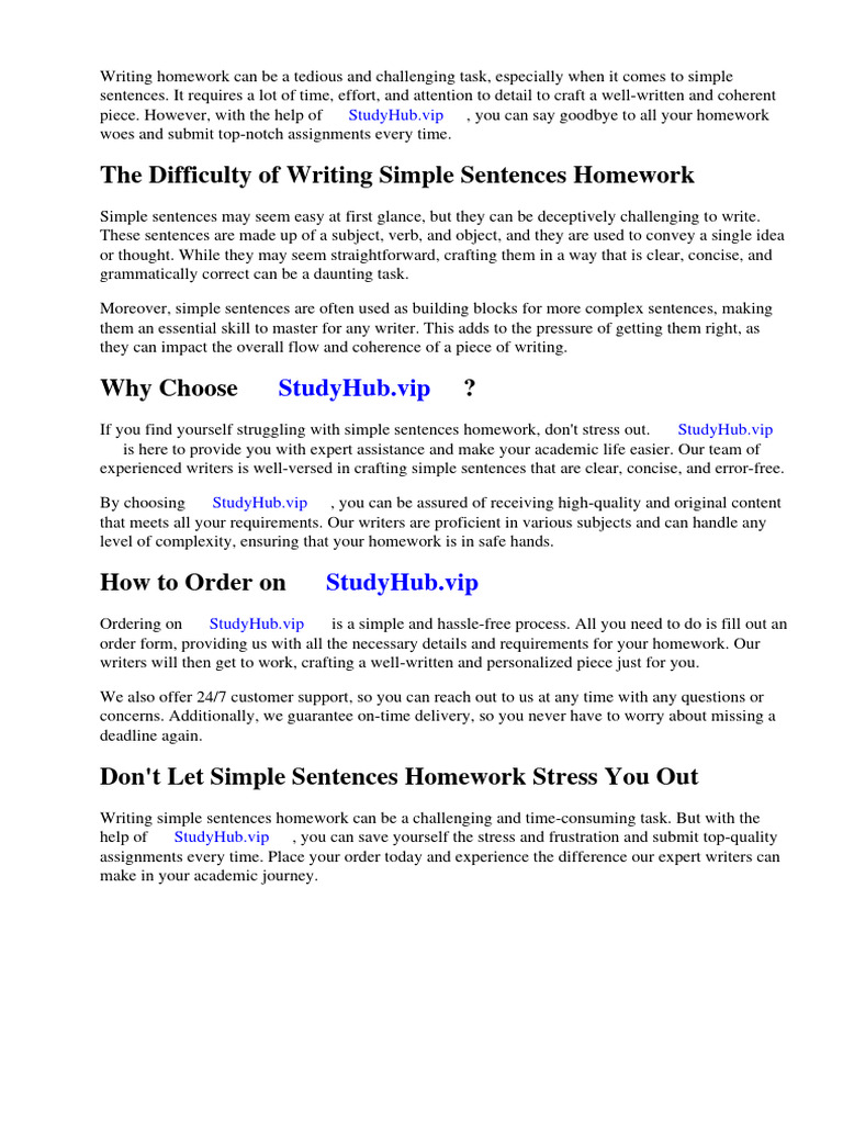Simple Sentences Homework | PDF | Paragraph | Http Cookie