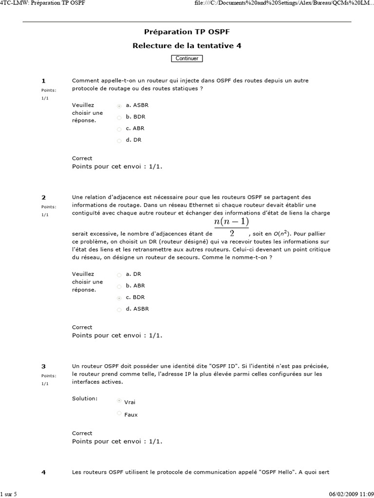 QCM Ospf 1 | PDF | Architecture de réseau | Protocoles réseau