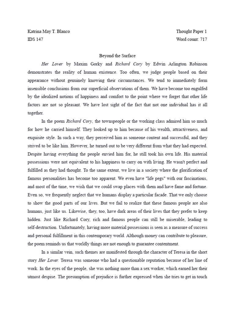 Blanco - IDS 147 - Thought Paper 1 | PDF | Psychology