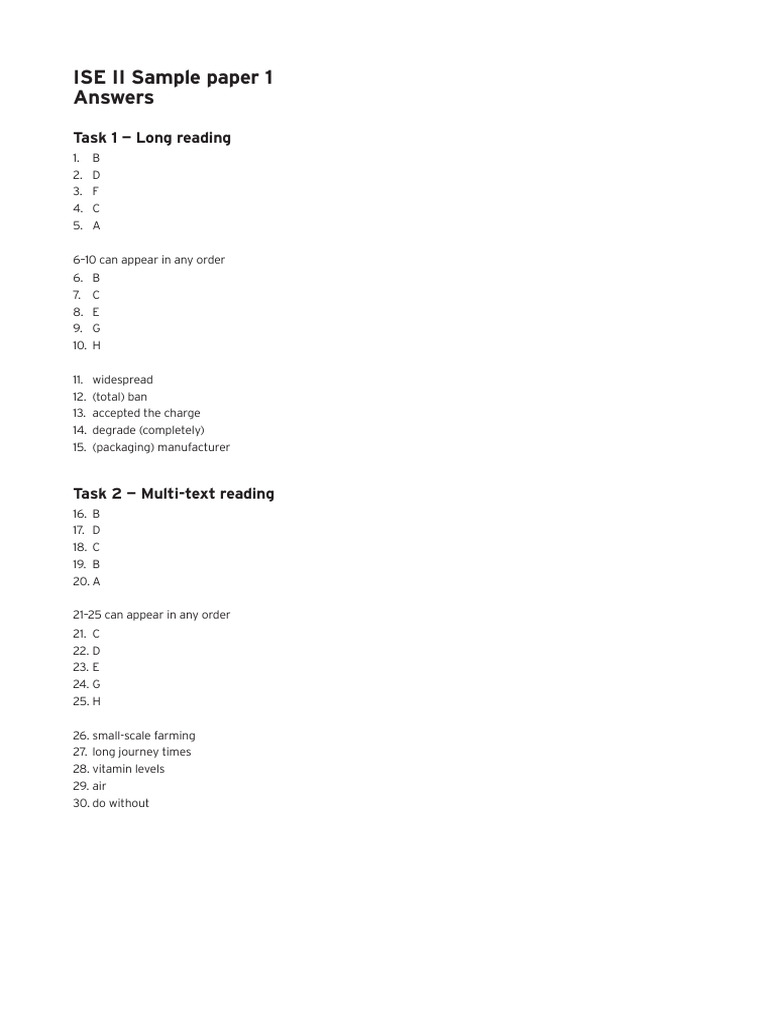 ISE II Sample Paper 1 KEY | PDF