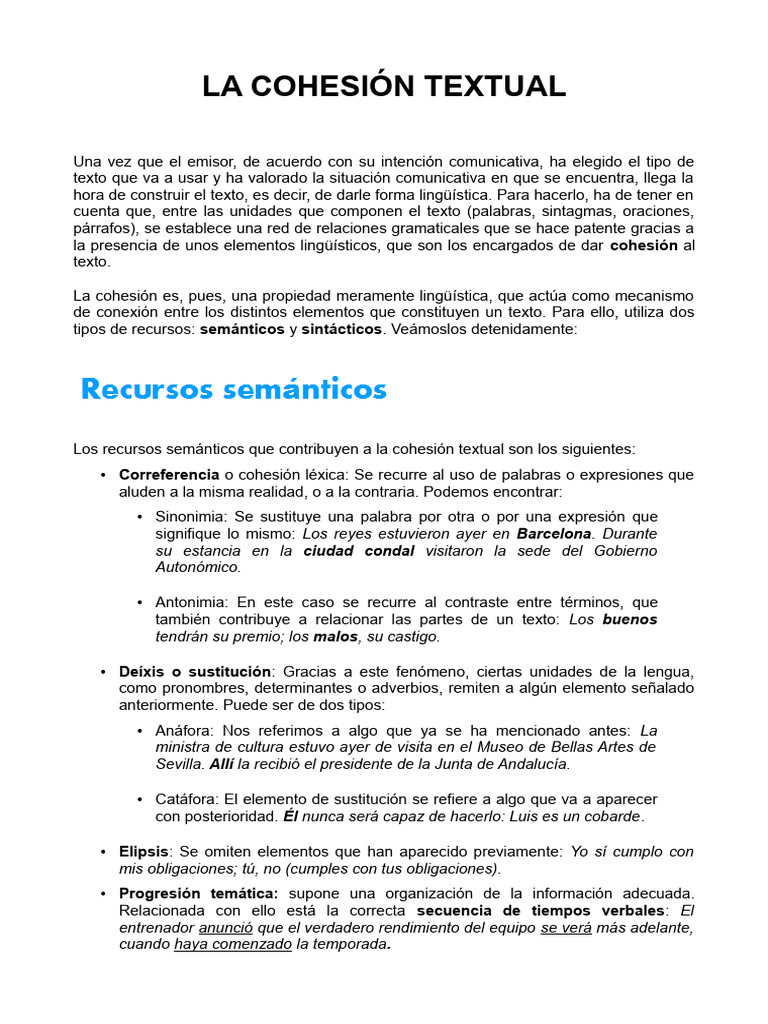 Cohesión textual | PDF | Palabra | Lingüística