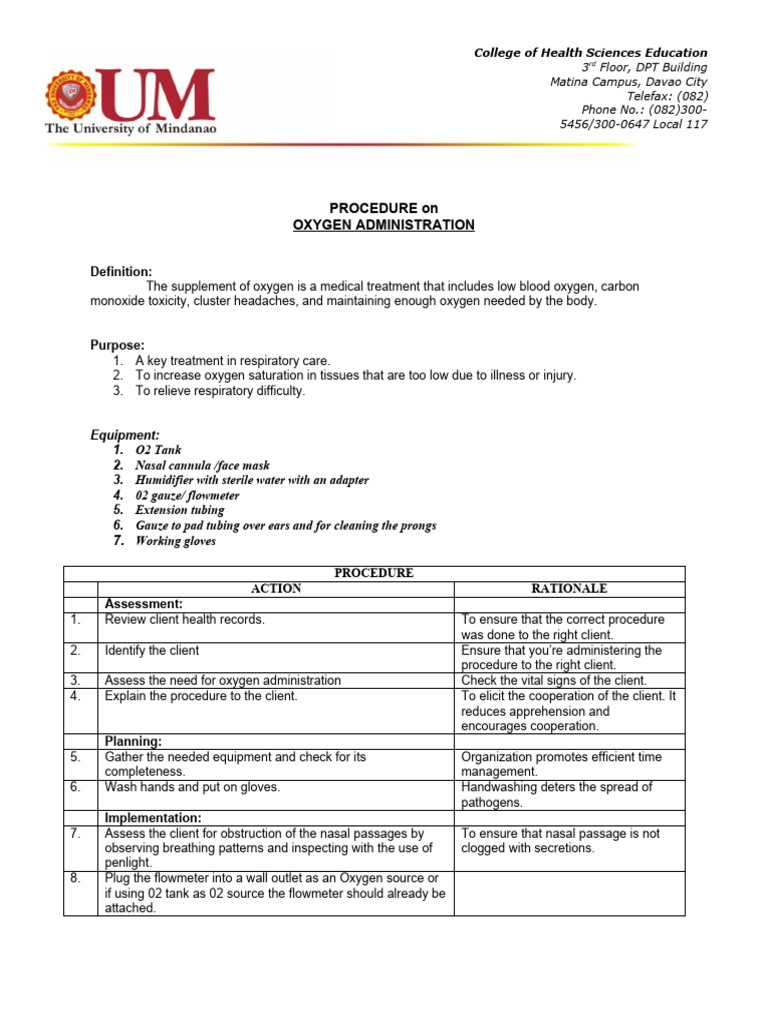 Oxygen Administration Procedure Guide | PDF | Respiratory Tract | Breathing