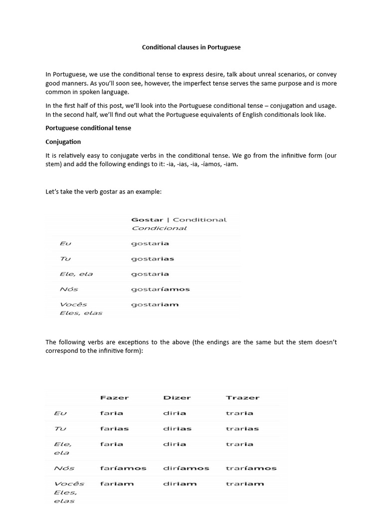 Conditional Clauses in Portuguese | PDF | Grammatical Tense | Linguistics