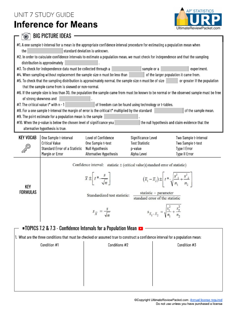 26oG7dbYRsOCTC5zwQEu - Unit Study 7 Guide Inference For Means | PDF