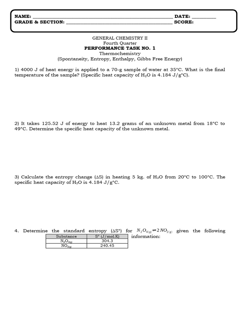 PT 1 - Thermochemistry (Spontaneity, Entropy, Enthalpy, Gibbs Free ...