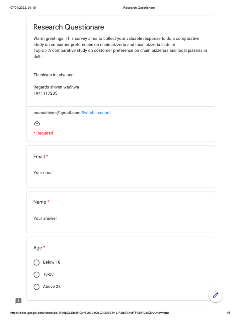 Research Questionare | PDF | Pizza