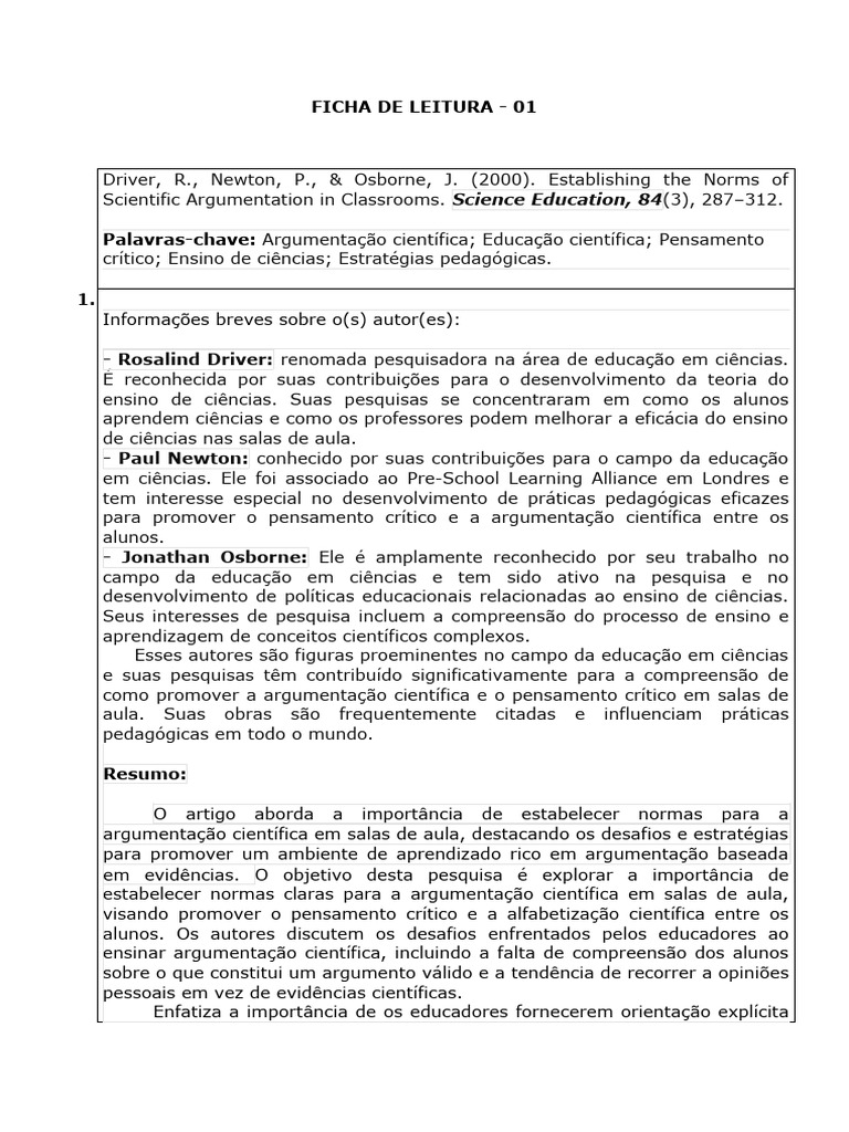 FICHAMENTO | PDF | Science | Pedagogia FICHAMENTO | PDF | Science | Pedagogia