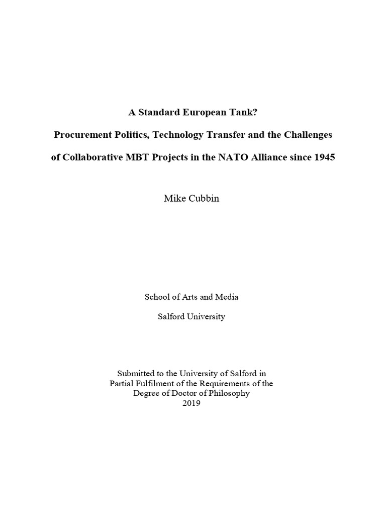 A Standard European Tank? Procurement Politics, Technology Transfer and ...