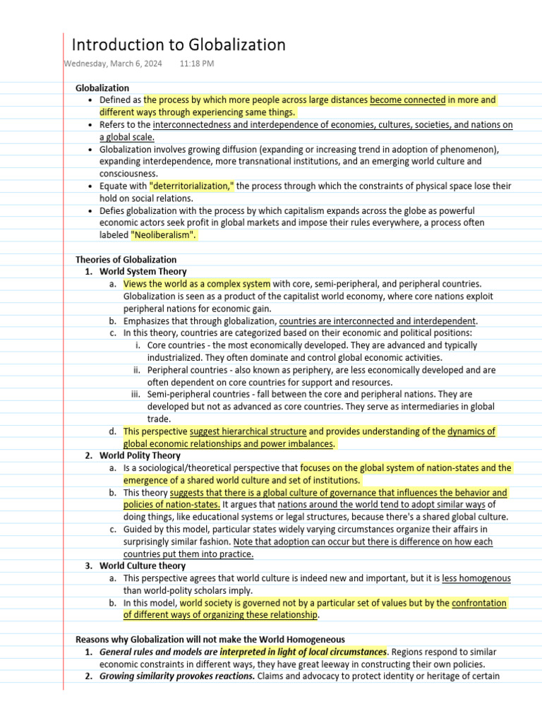 Introduction to Globalization Notes | PDF | Globalization | Neoliberalism