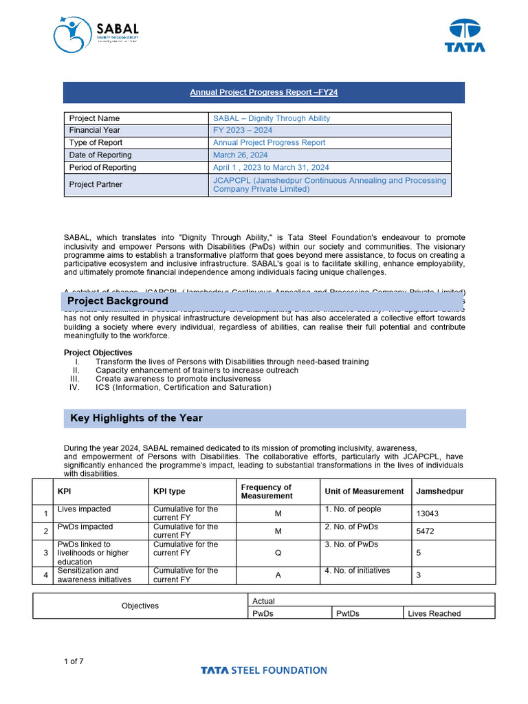 JCAPCPL_FY24_Annual_SABAL First Draft new | PDF | Disability | Empowerment