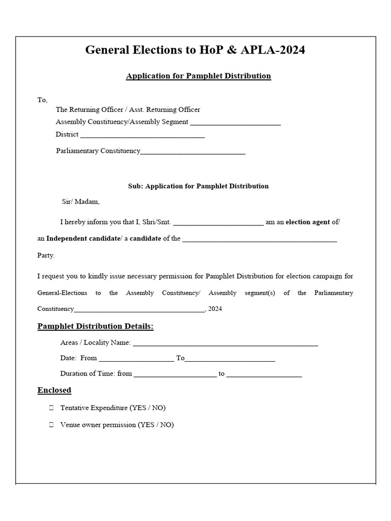 General Elections To Hop & Apla-2024: Application For Pamphlet ...