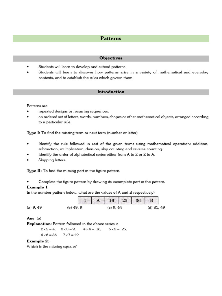 Patterns | PDF | Mathematics | Arithmetic