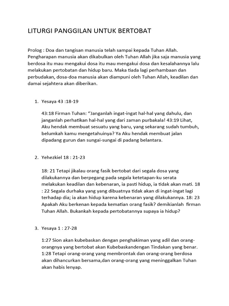 Liturgi Panggilan Untuk Bertobat | PDF