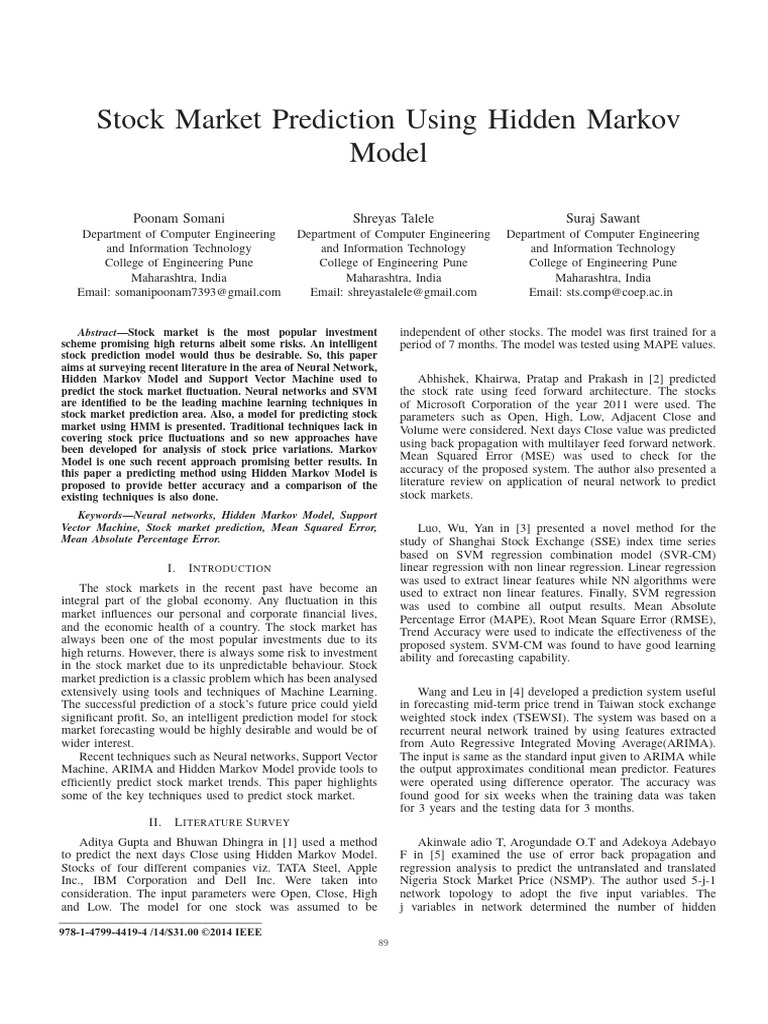 Stock Market Prediction Using Hidden Markov Model | Download Free PDF ... Stock Market Prediction Using Hidden Markov Model | Download Free PDF ...