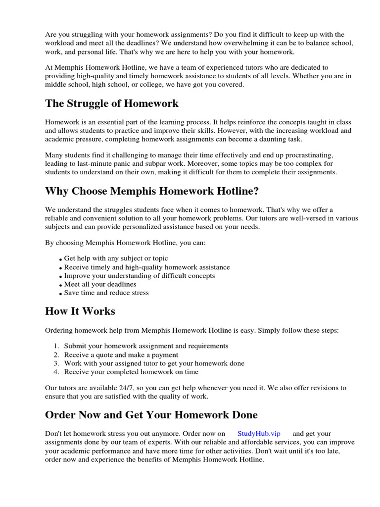 Memphis Homework Hotline | PDF | Homework | Teachers