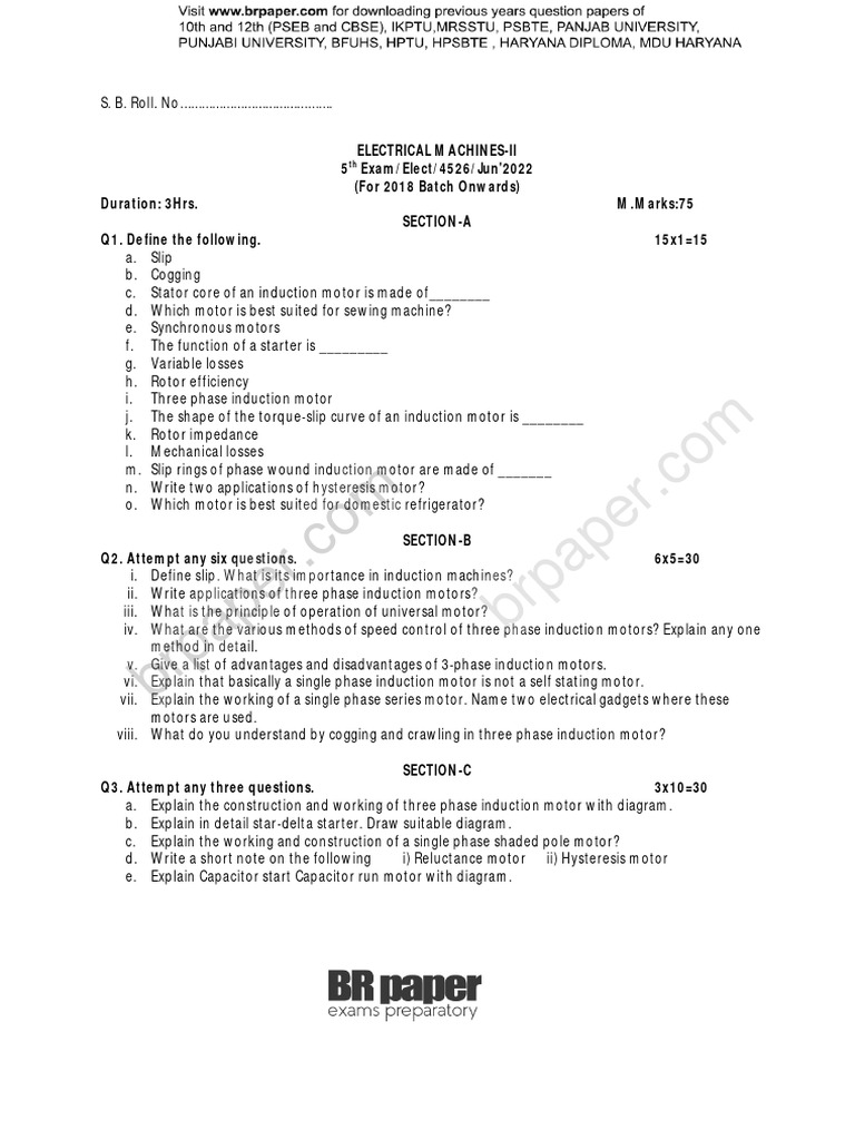 EM2 (5th) May2022 | PDF | Electric Motor | Electrical Engineering
