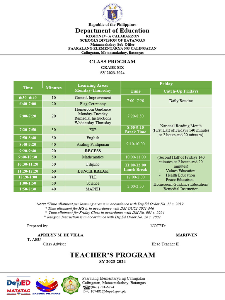 Class Program Catch Up Friday | PDF | Educational Institutions | Schools