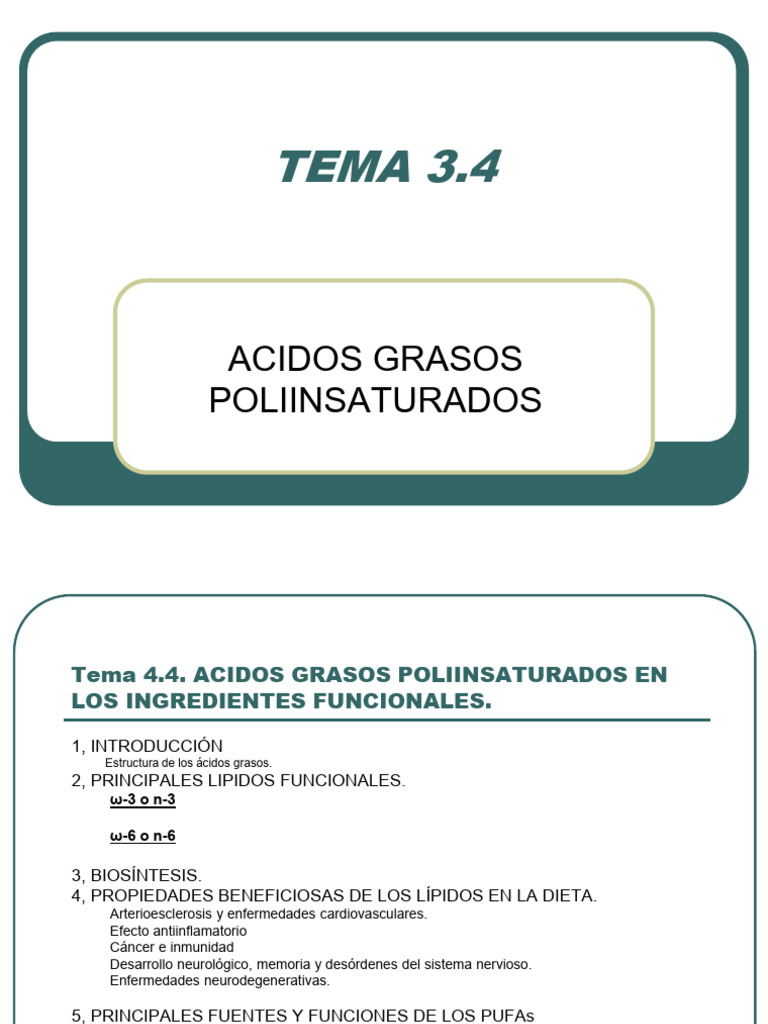TEMA 3.4. ACIDOS GRASOS POLIINSATURADOS | PDF | Ácido graso | Lípido