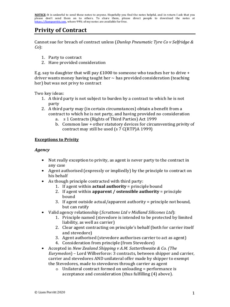 04 Privity of Contract | PDF | Law Of Agency | Business Law